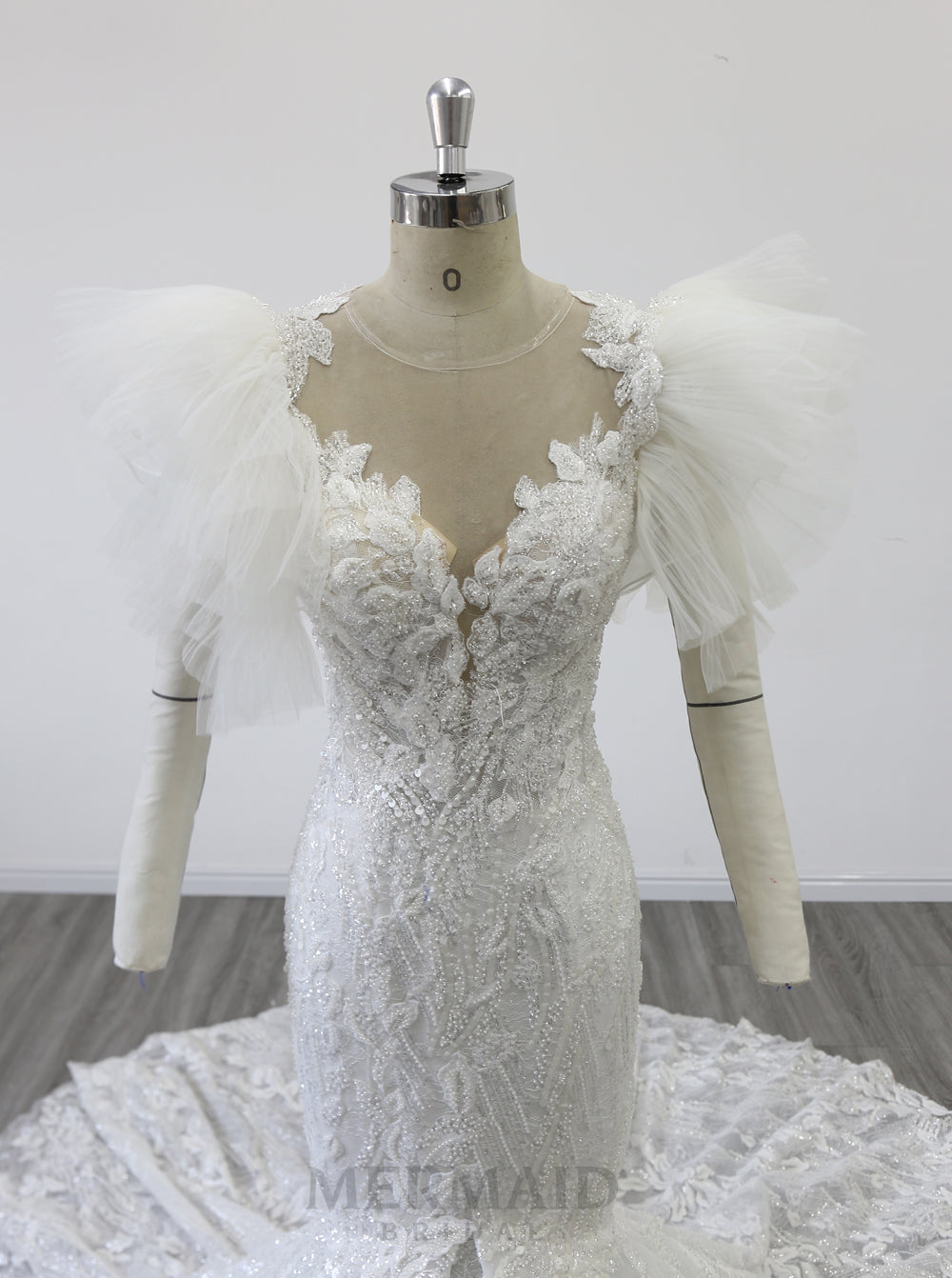 Mermaid Trend Wedding Dress Puff Sleeve Beading Wedding Gowns V Neck C